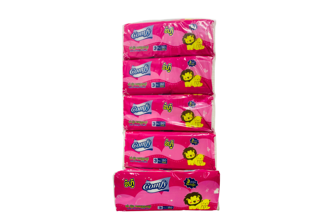 Makroclick | Comfy Pop Up Tissue Long Pink 3ply 150 pcs x 5