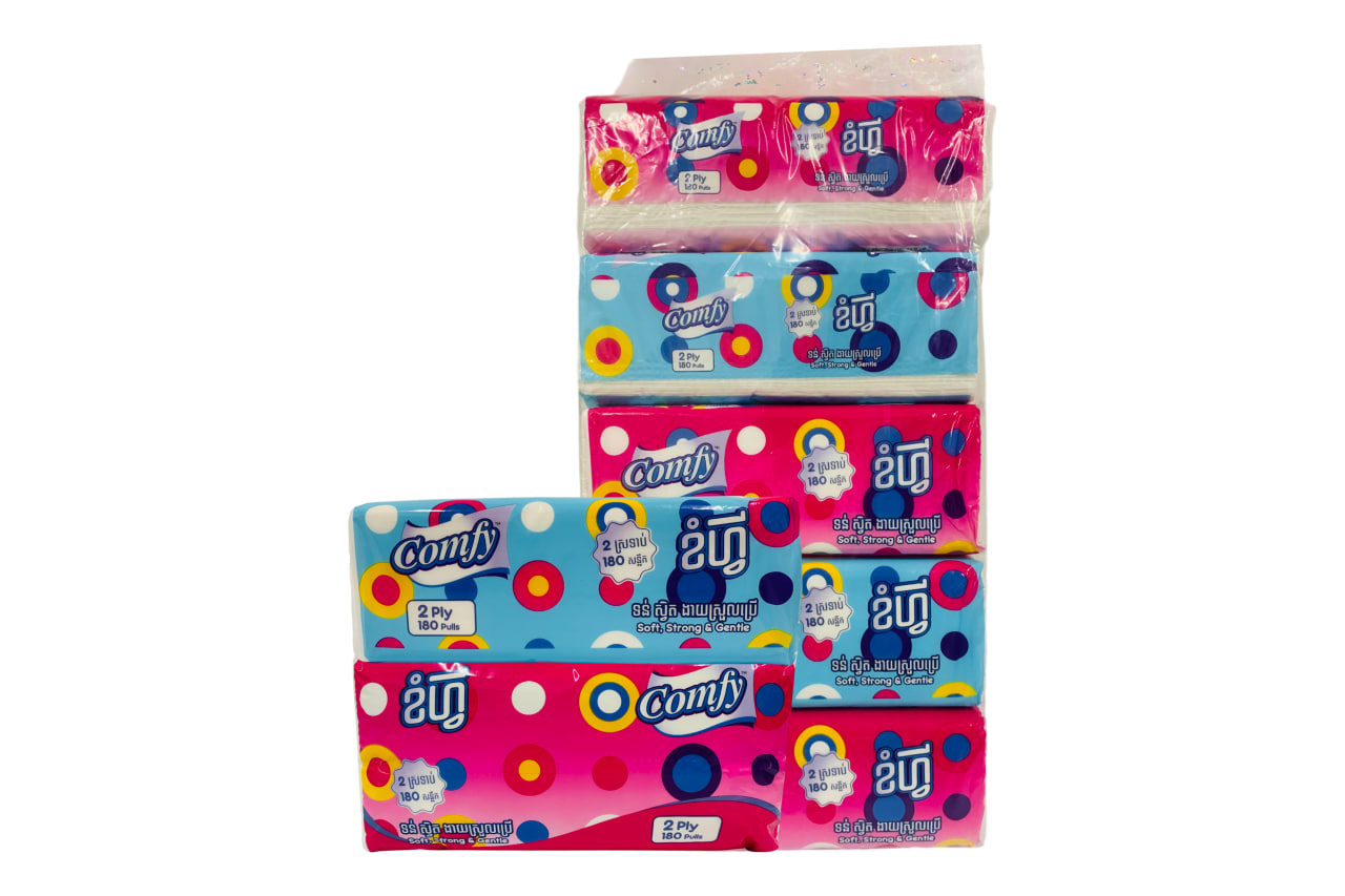 Makroclick | Comfy Pop Up Tissue Long D-Dots 2PLY 180 pcs x 5